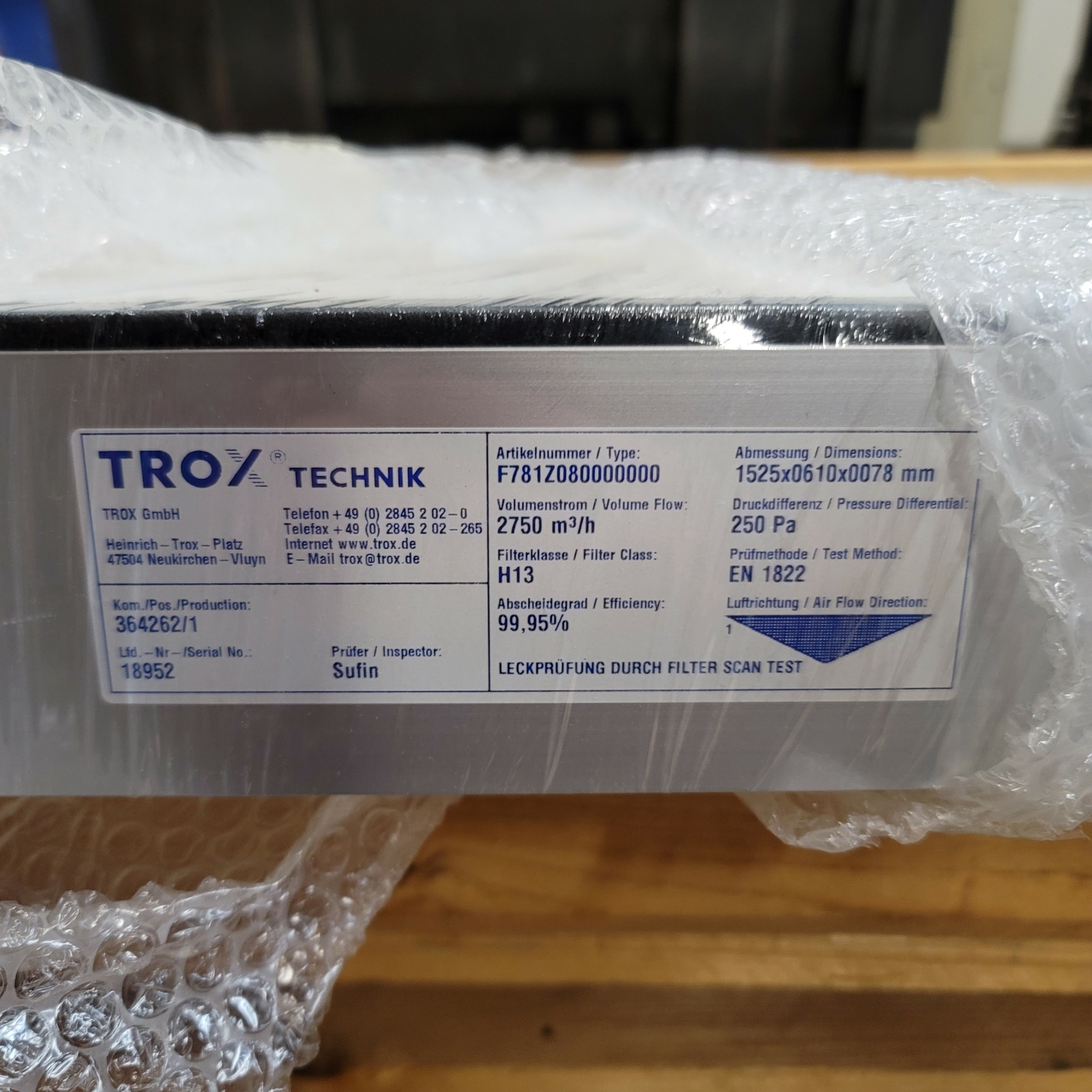 TROX TECHNIK F781Z080000000 Minipleat HEPA Filter Panel 1525mm x 610mm x 78mm | eBay