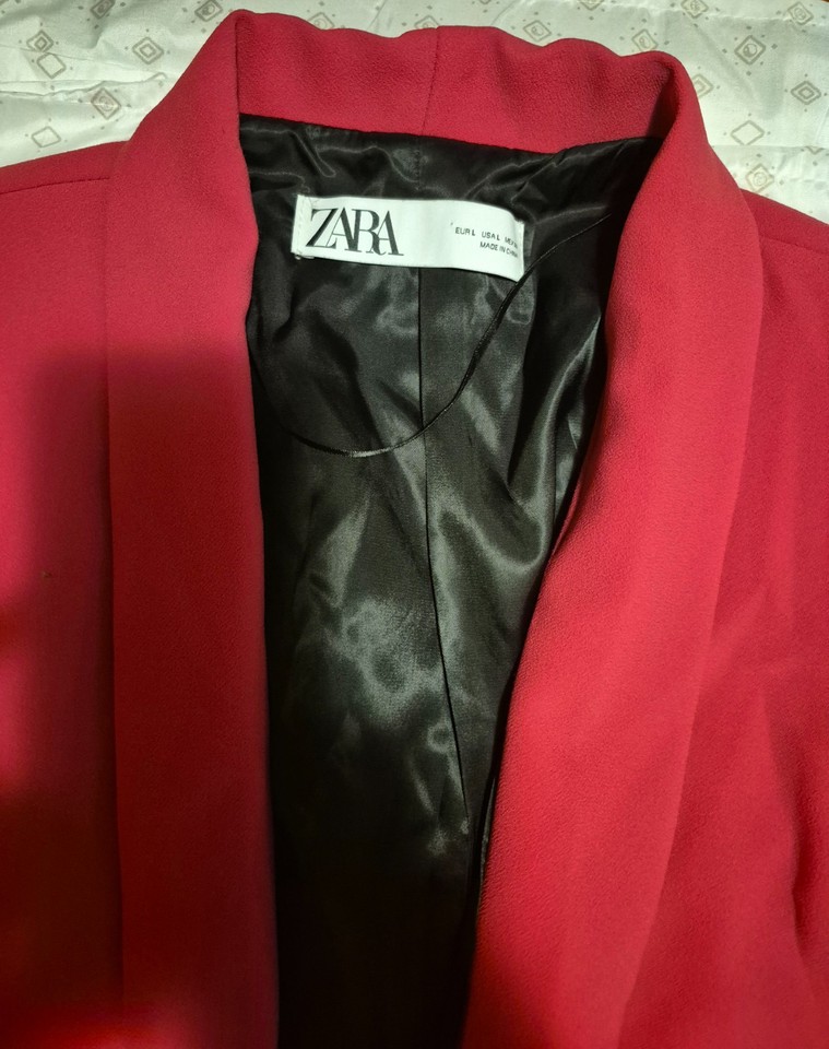 ZARA Pink Blazer Dress Jacket Rolled Up Sleeves Open Front W/ Pockets ...