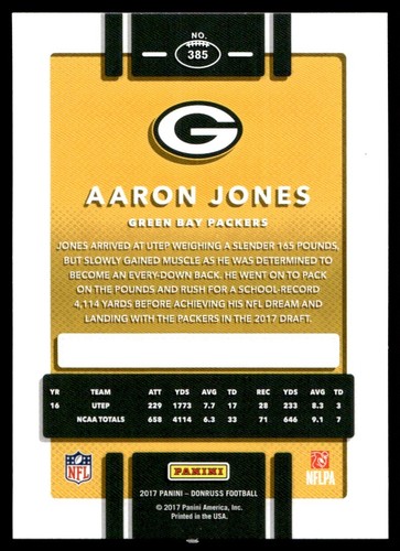 2017 Donruss Aaron Jones Rookie Green Bay Packers #385 | eBay