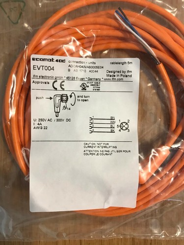 4 Core Cable 5m with connector EVT004 IFM AC/DC 4 Pin Connector EVT-004 ...
