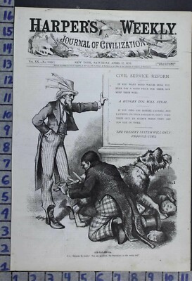 1876 POLITICAL SATIRE UNCLE SAM CIVIL SERVICE REFORM DOG ILLUS NAST ...