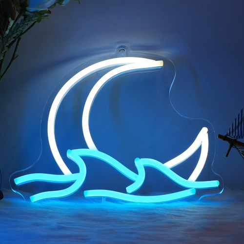 Moon Wave Neon Signs for Wall Decor LED Dimmable Moon Neon Lamps Wave ...