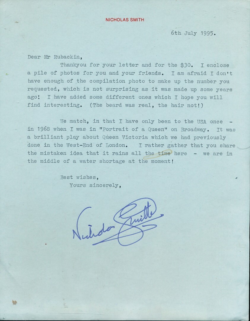 Nicholas Smith Typed Letter. Are You Being Served? Mr Rumbold. Jugears ...