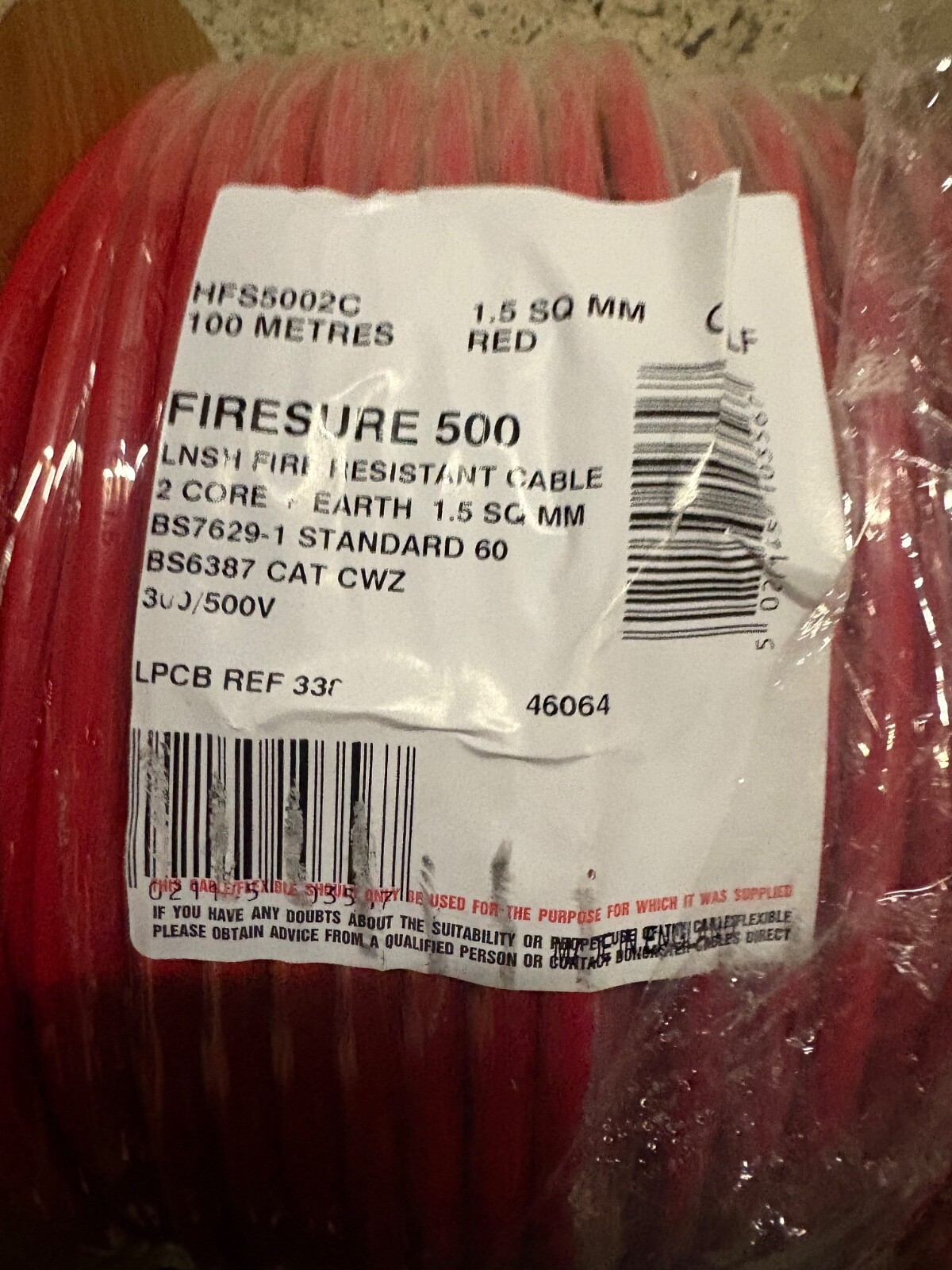 Doncaster Firesure 500 Cable Red Wire 1.5mm x 100m 2 Core + Earth | eBay UK