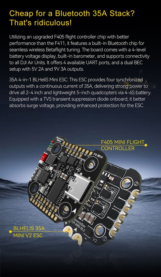 SpeedyBee F405 Mini Stack Flight Controller FC BLS 35A V2 ESC for RC ...