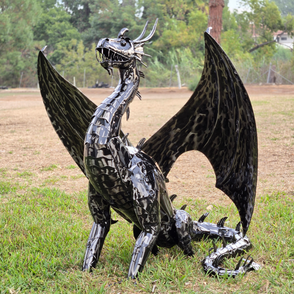 Handcrafted Iron Dragon Sculpture – Rustic Fantasy Garden Art | eBay
