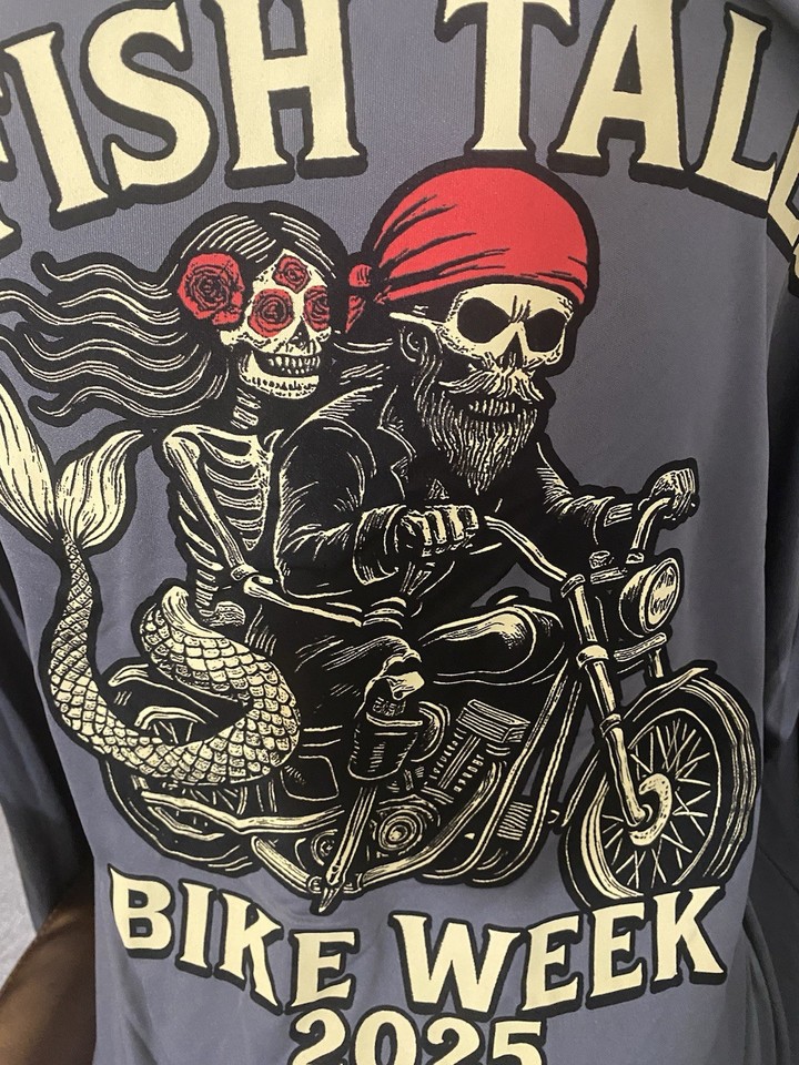 Fish Tales 2025 Bike Week Skelaton Mermaid Biker Long Sleeve Shirt 2X ...