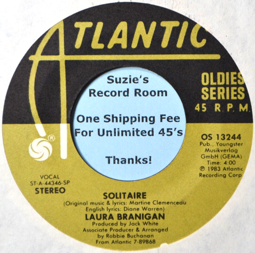 Laura Branigan Solitaire / Gloria HITS ISSUE Pop Rock NM 45 7" Vinyl ...