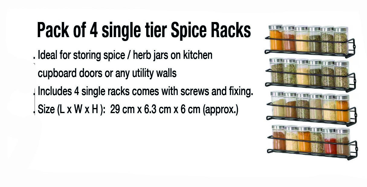 2, 4 Tier Spice Herb Rack Wall Mount Kitchen Cupboard Organiser by ...