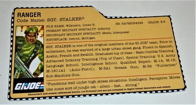 G I JOE File I.D. Card Filecard 2008 SGT Stalker V9 CARDED | eBay