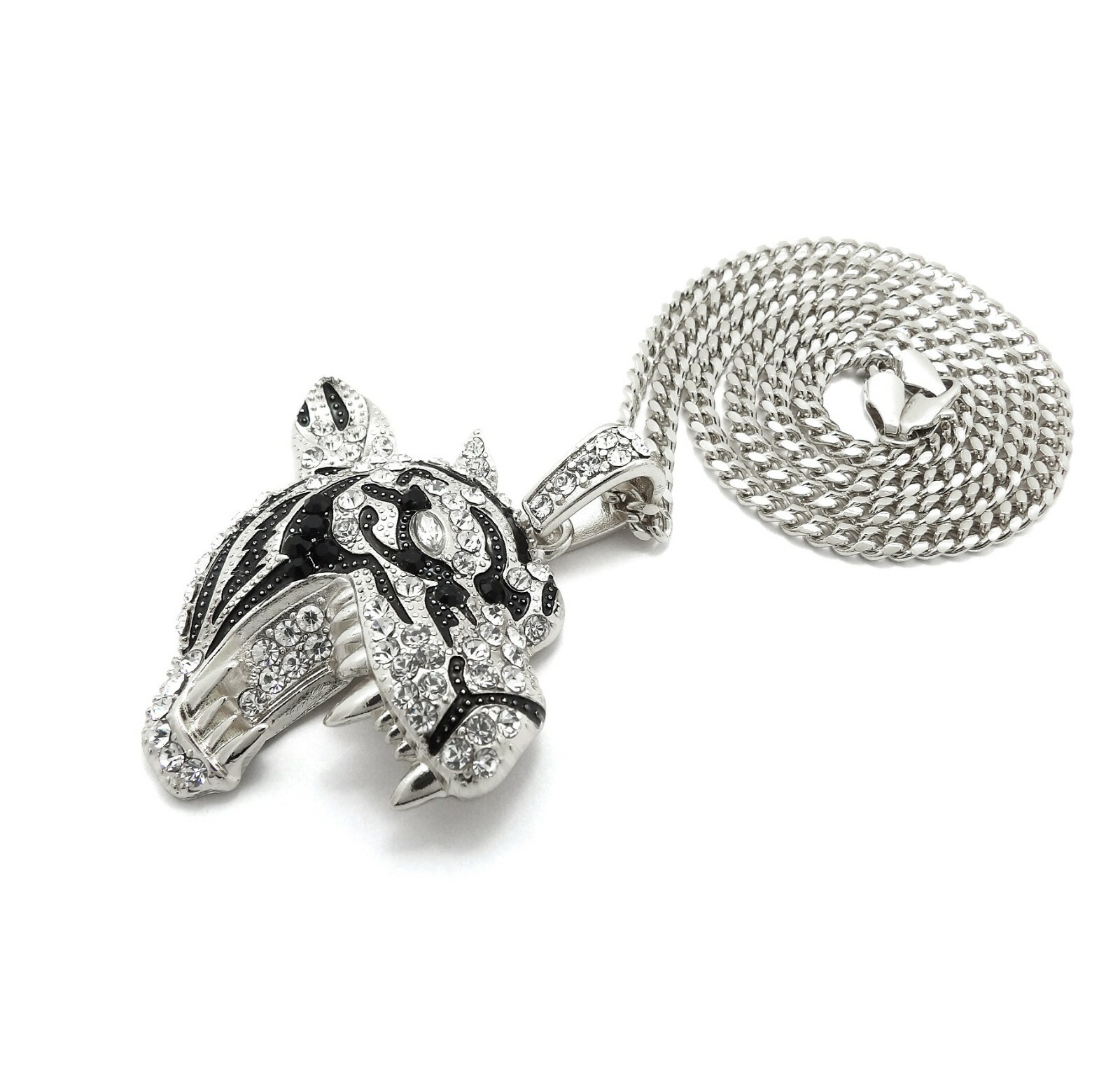 Hip Hop Iced White Gold PT TIGER Pendant & 24" Box, Cuban, Rope Chain ...