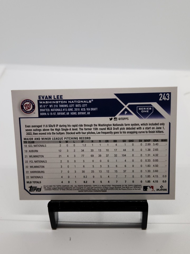 2023 Topps Series 1 Evan Lee Rookie Washington Nationals #243 | eBay