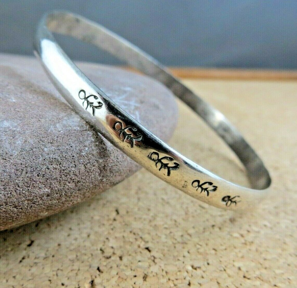 Vintage Etched Stick People 925 Sterling Silver Bangle Bracelet 11.7 ...