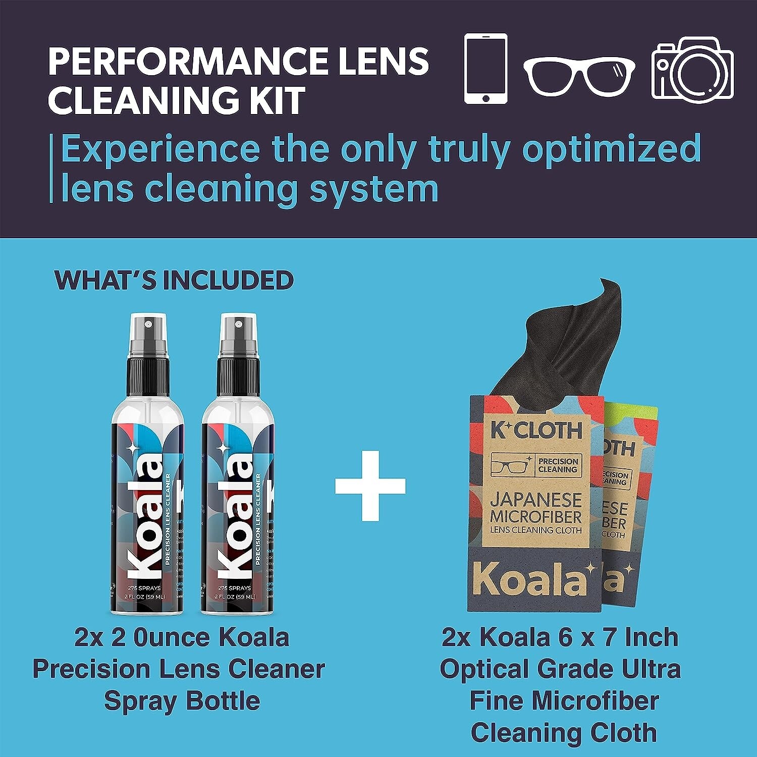 Koala Eyeglass Lens Cleaner Spray Kit | (2x) Glasses Cleaner Bottle ...