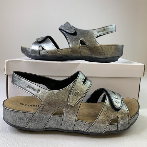 Romika Womens Fidschi 43 Sandal Anthrazite Metallic Grey Strappy Slip ...