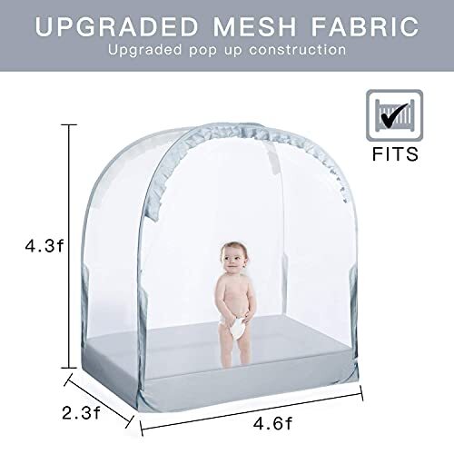 Baby Crib Net to Keep Baby in, Pop Up Canopy Keep Baby from Gray Crib ...