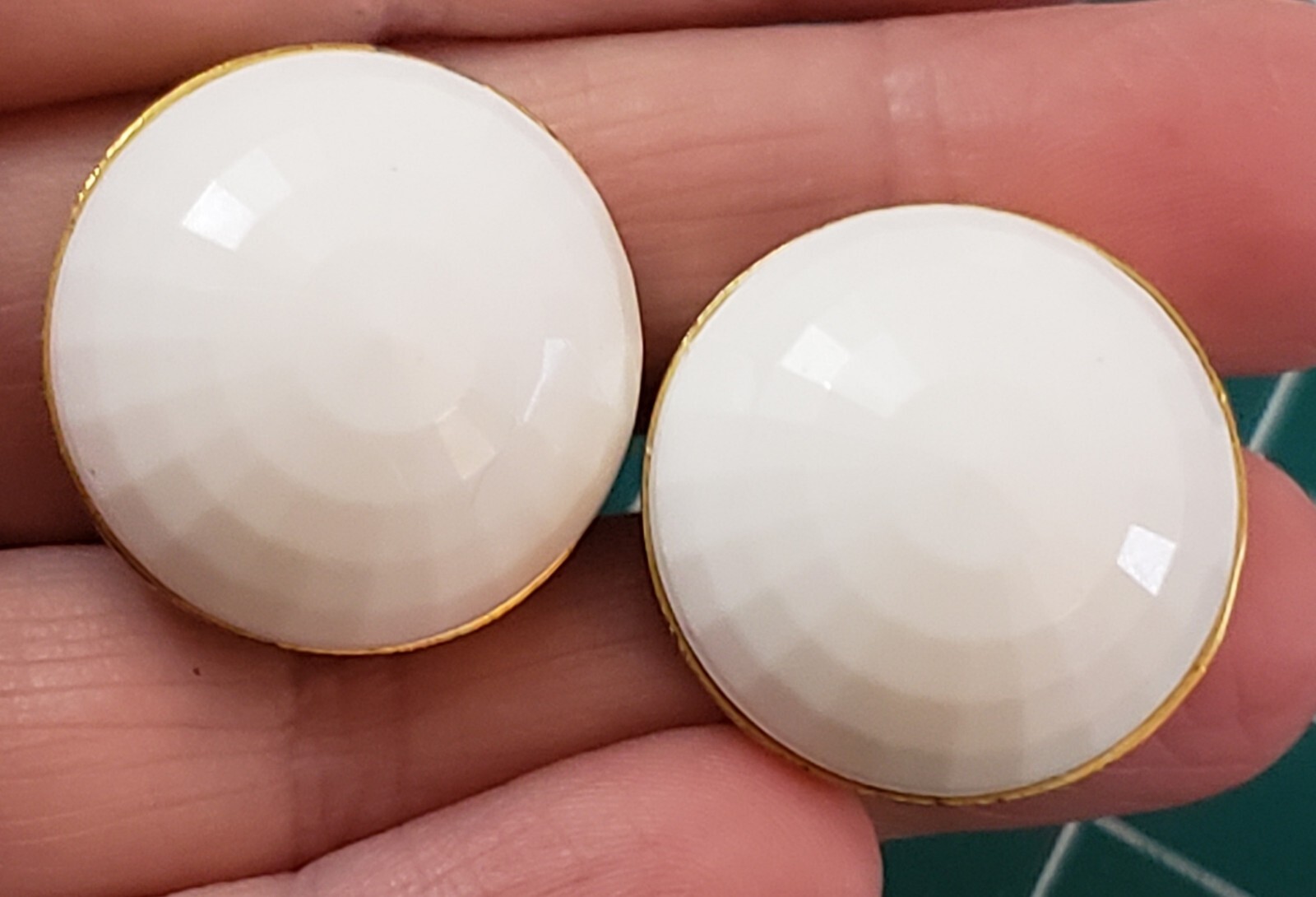 1951 Vintage Monet Faceted Lucite White Dome Goldtone… - Gem