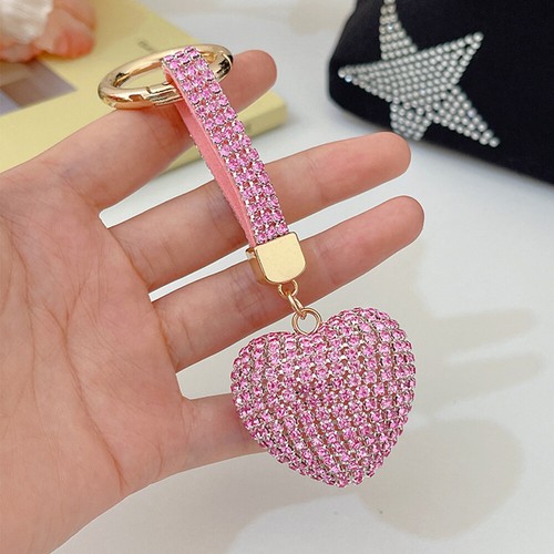 Women Crystal Rhinestone Keychain Heart Shape Key Ring Charm Handbag ...