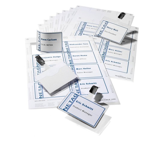 Durable Name Badge Set Visitor Assorted 20 Badges 60x90mm and 4 Insert ...