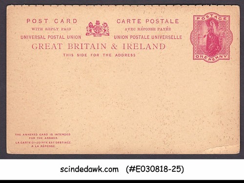 GREAT BRITAIN & IRELAND - 1899 1d QV UPU POSTCARD REPLY POSTCARD #CP37 ...