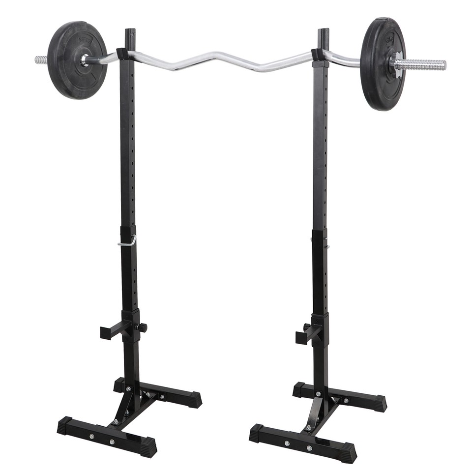 Pair of Adjustable Squat Rack Stands Heavy-Duty Steel Barbell Bench for ...