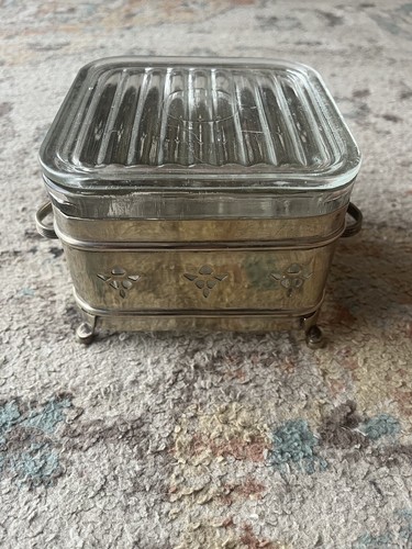 ART DECO LEWBURY SILVER PLATE & GLASS BUTTER DISH & LID 2 BAKELITE ...
