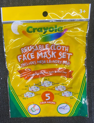 Crayola Reusable Cloth Face Mask Set of 5 Includes Mesh Laundry Bag | eBay