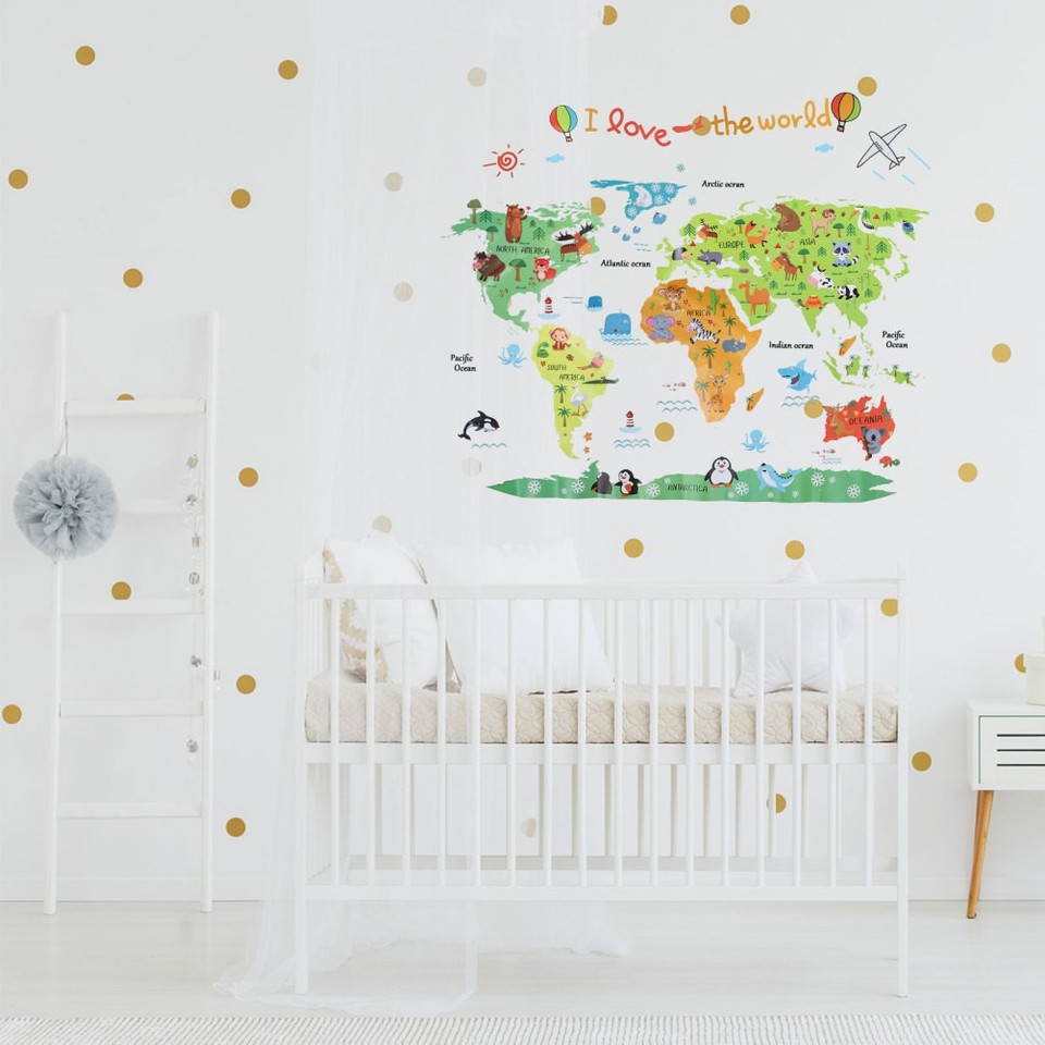 World Map Wall Sticker Kids Room Decals Creative Stickers Cartoon | eBay UK