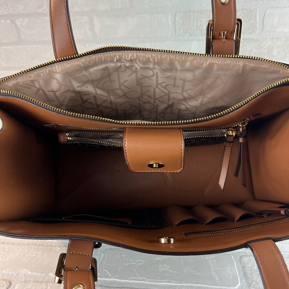 Calvin Klein Signature Tote Shoulder Bag Brown CK Monogram Print Brown ...