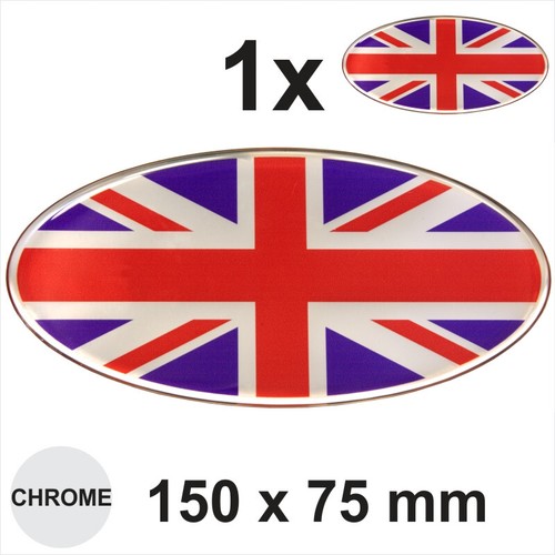 150x75 mm Oval UNION JACK FLAG Sticker Decal Gloss Domed Chrome GB UK ...