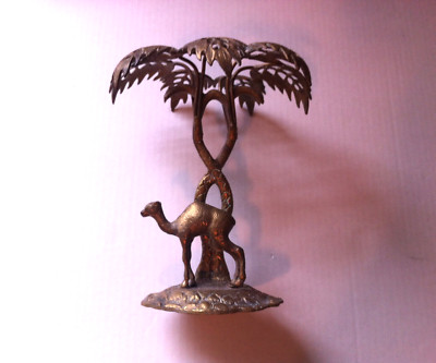 Vtg Solid Brass Camel & Palm Tree Statue Figure Desert Travel Souvenir ...