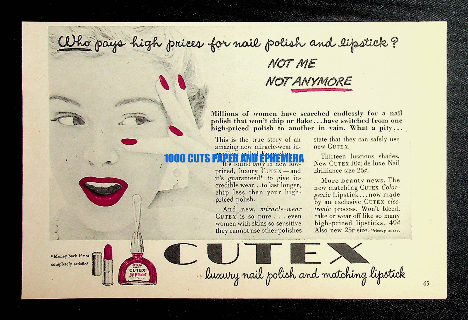Cutex Nail Polish + Lipstick Makeup 1950 Trade Print Magazine Ad Poster ...