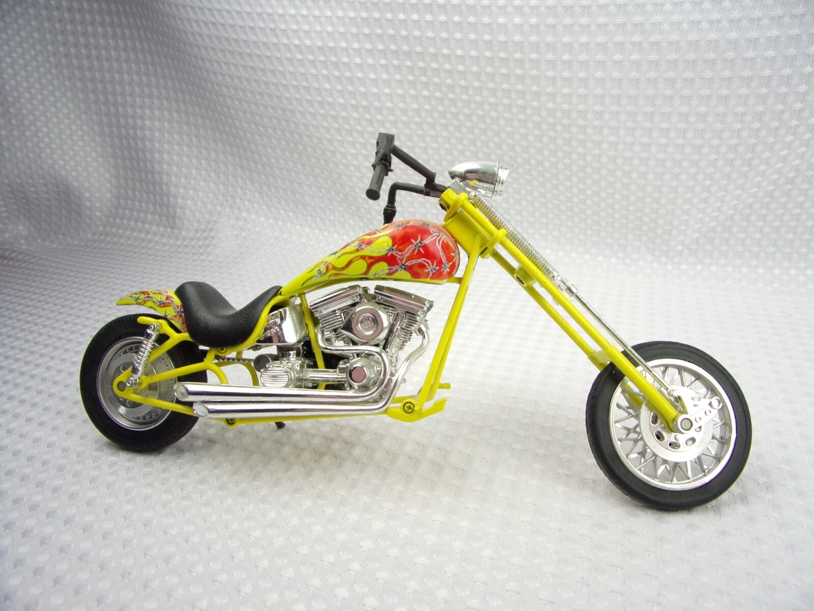 Rare NewRay 1995 Chopper Motorcycle Low rider 10” Long Red Ylw Barbed ...