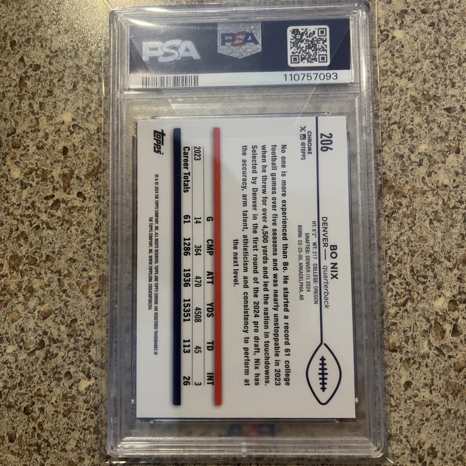 Bo Nix Denver Broncos 2024 Topps Chrome #206 X-Fractor Rookie RC PSA 10 ...