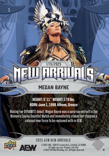 2025 Upper Deck AEW Megan Bayne New Arrivals Blue Parallel SP Card E ...