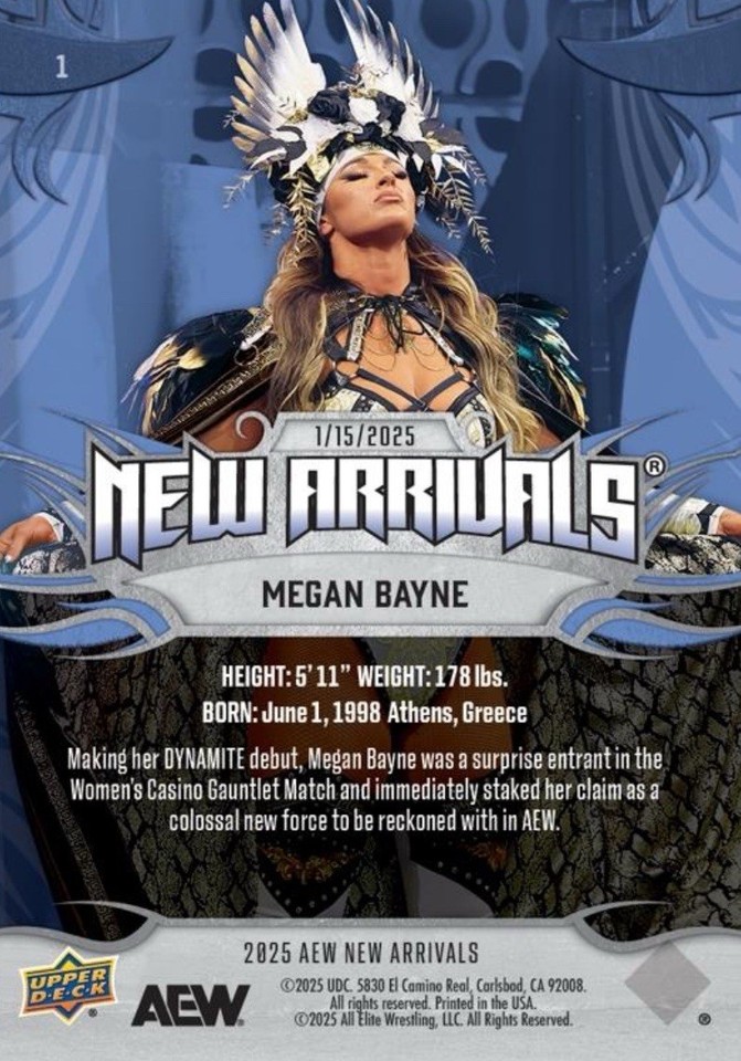 2025 Upper Deck AEW Megan Bayne New Arrivals Blue Parallel SP Card E-Pack | eBay