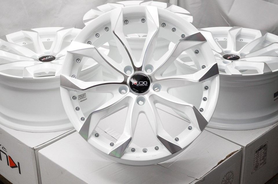 18x8 Kudo Racing Intimidate Wheels Rims | 5x114.3 | White w/Polish Face ...