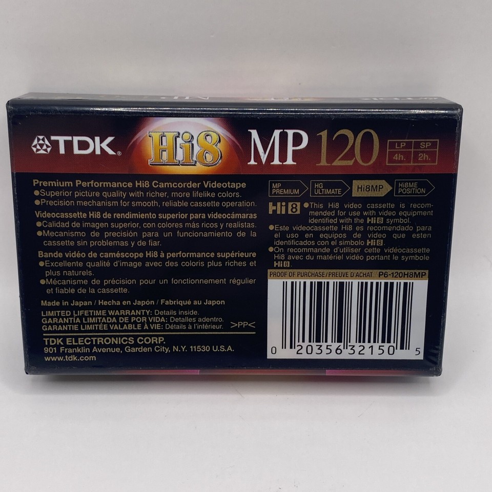 NEW.Sealed TDK Hi8 MP120 Camcorder Video Cassette Premium Perform ...