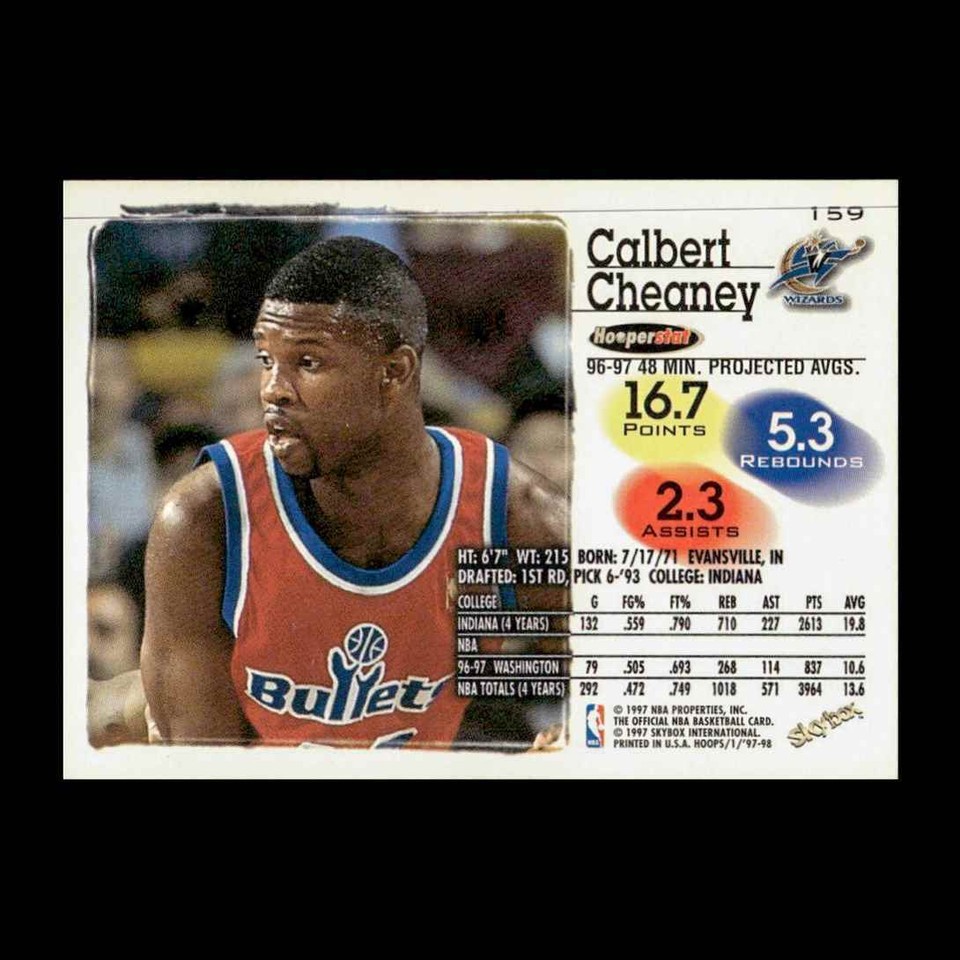 Calbert Cheaney 1997-98 Hoops Washington Wizards #159 R331E 11 | eBay