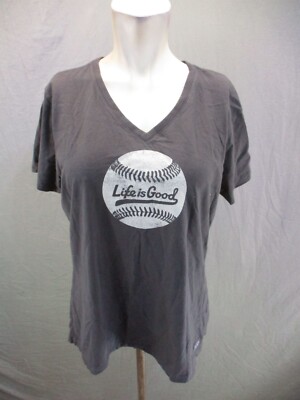 Life is Good Size L Womens Gray 100% Cotton V-Neck Short Sleeve ...