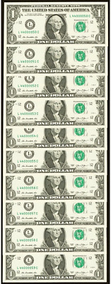 10 $1 2013 Fancy Serial Numbers Consecutive Federal Reserve Bank Note ...
