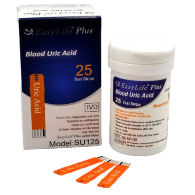 25 EASY LIFE PLUS BLOOD URIC ACID METER MONITOR GOUT TESTING STRIP ...