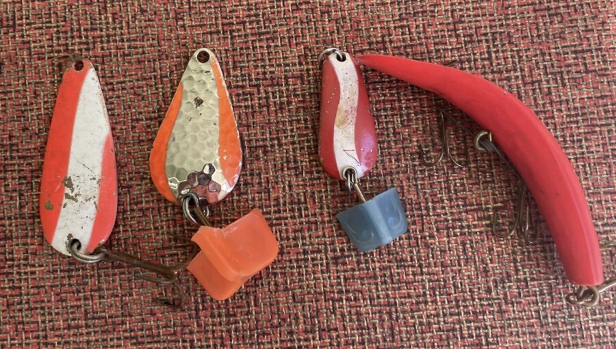 Lot Of 14 Vintage Fishing Spoons Lures Red Orange Silver Gold White ...