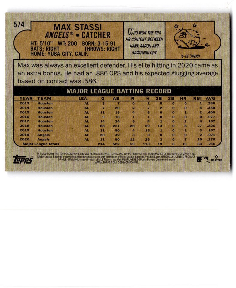 2021 Topps Heritage #574 Max Stassi | eBay