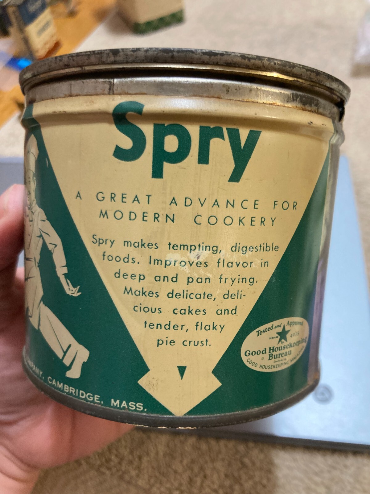 Vintage Spry Pure Vegetable Shortening One Pound Can Round Metal Can ...