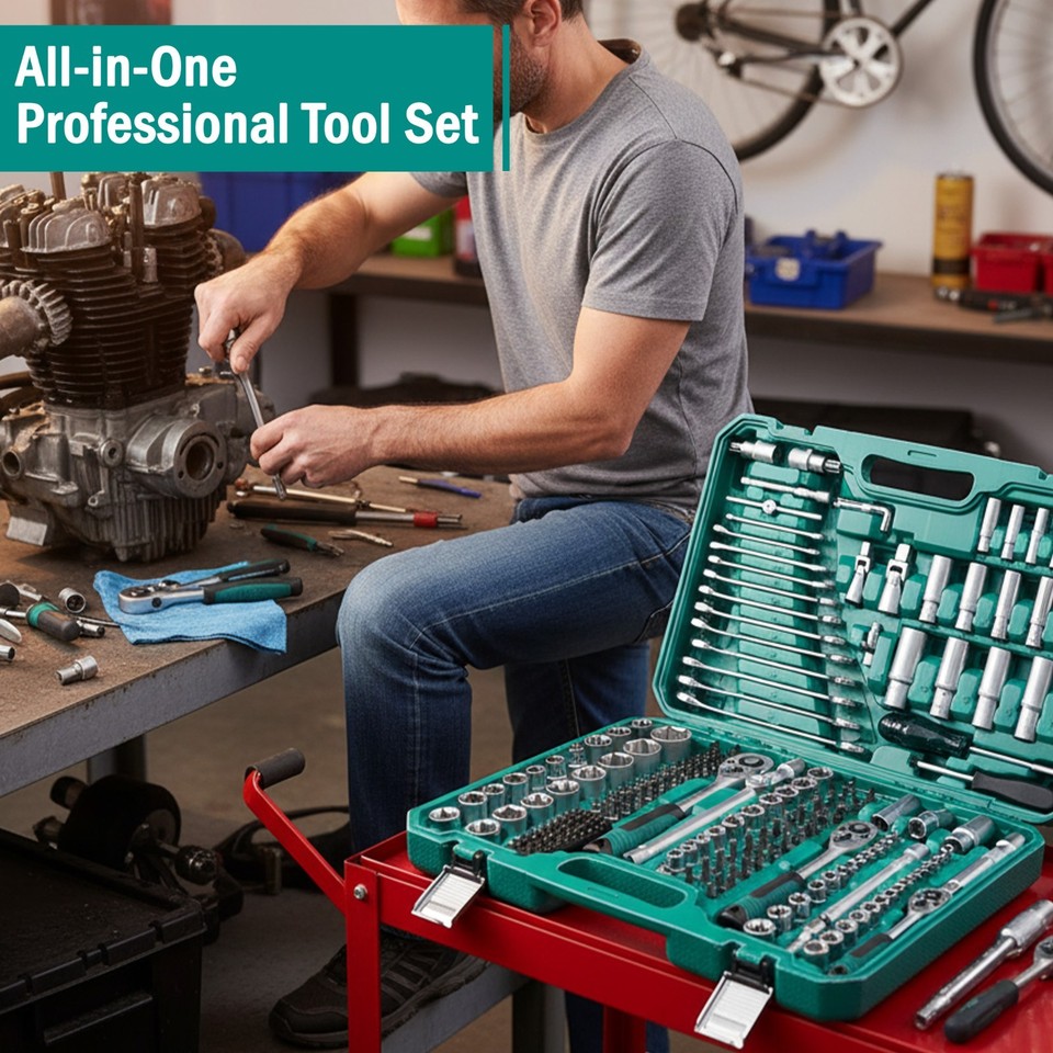 216PCS Socket & Ratchet Wrench Set CR-V Steel 1/4" 3/8" 1/2" Drive Tool ...