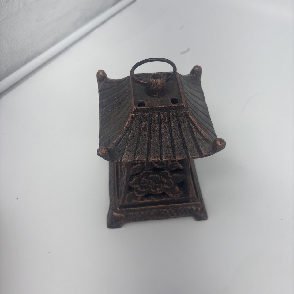 Partylite Pagoda Bronze Cast Iron Lantern Tealight Candle Holder~Rose ...