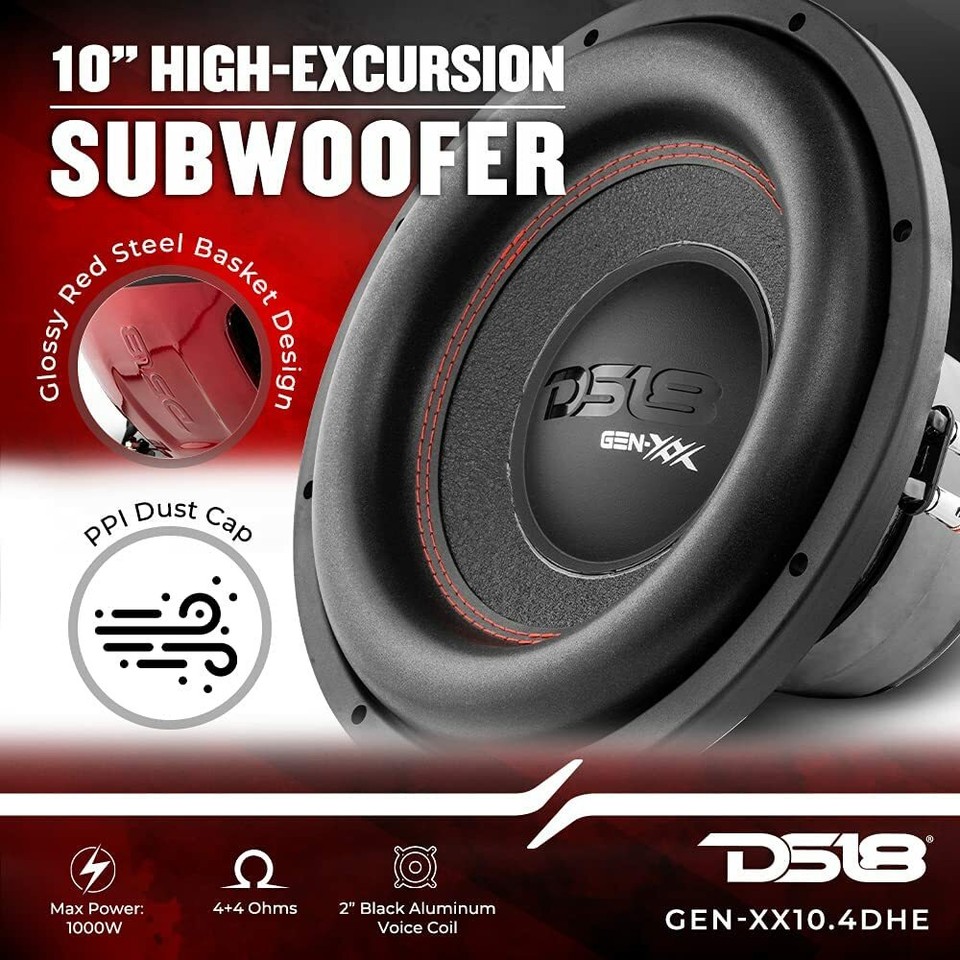 DS18 GEN-XX10.4DHE 10" Car Subwoofer High Excursion 1000W MAX Dvc 4-Ohm ...