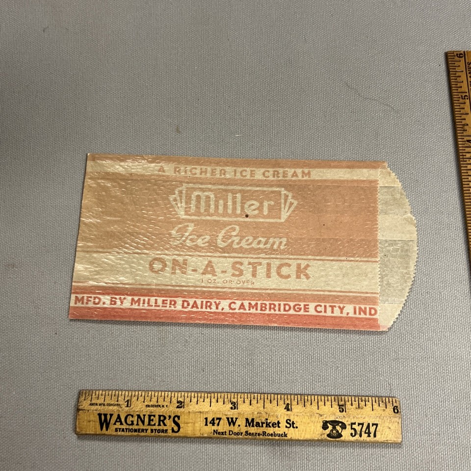 Vintage Dairy Pc Miller Ice Cream On A Stick Wrapper Cambridge City Ind ...