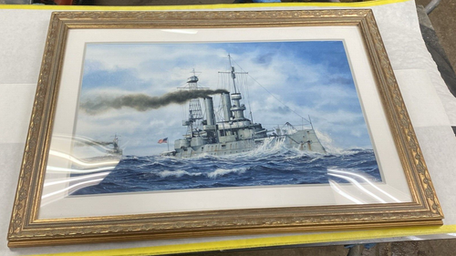 Listed Artist Paul W Beebe Incredible USS Iowa Watercolor Stunning 32 1/2x22 1/2 | eBay
